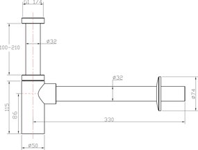 Aqualine umyvadlový sifon kulatý 1'1/4 odpad 32 mm chrom CV1003