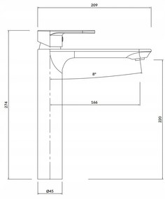 Cersanit Crea, vysoká umyvadlová baterie, černá, S951-332