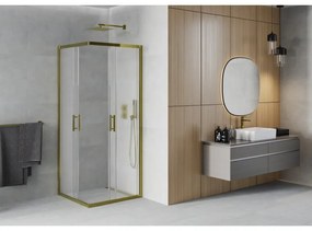 Mexen Rio, čtvercový sprchový kout s posuvnými dveřmi 90 (dveře) x 90 (dveře) x 190 cm, 5mm sklo námraza, zlatý profil, 860-090-090-50-30