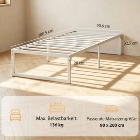 Kovový rám postele HOMCOM s úložným prostorem pod postelí, výška rámu 32,5 cm, ocelové laťování, tichá konstrukce a snadná montáž – vhodné pro matrac…