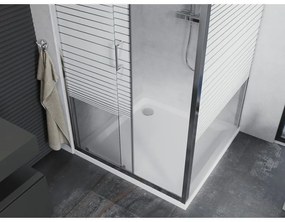 Mexen Apia rozsouvací sprchový kout 90 x 90 cm, Pruhy, Chromovaná + sprchová vanička Flat - 840-090-090-01-20-4010