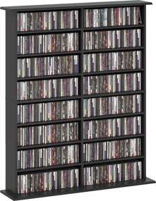 HOMCOM Moderní Knihovna s 16 Policemi pro 720 CD, Držák na CD z Dřevotřísky, 106,5x24x123,7 cm, Černá