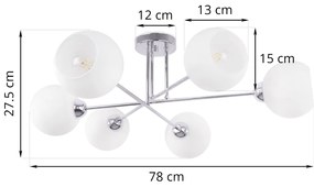 Stropní svítidlo Eliza, 6x bílé skleněné stínítko, CH