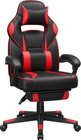 Ergonomická židle, výškově nastavitelná kancelářská židle s podnožkou, černá-červená
