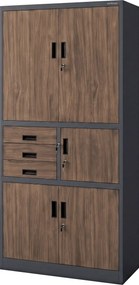 Kovová kancelářská skříň se sejfem antracitová, ořech, 900x1850x400 mm: FILIP II Eco Design
