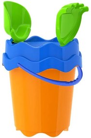 Sada na písek oranžová kbelík 17 cm, lopatka, hrabičky a sítko 10 m+
