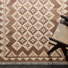 Diamond Carpets India, Ručně vázaný kusový koberec M. Kelim DE 2262 Brown Mix, 80x150, hnědá, chodba / předsíň
