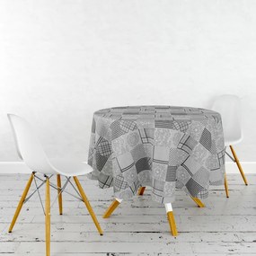 Ubrus PVC kulatý M-193B – Šedý patchwork (různé velikosti)