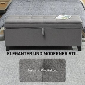 HOMCOM Lavice s úložným prostorem, polstrovaná lavice 120x40x48 cm s bezpečnostními panty, lněný vzhled, tmavě šedá