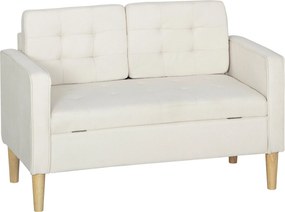 HOMCOM dvoumístná úložná pohovka, sametový vzhled, nohy z kaučukovníku, knoflíkové prošívání — 117 × 62 × 78 cm | Aosom