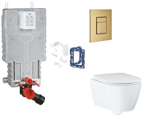 Grohe Uniset - Set předstěnové instalace, klozetu, sedátka SoftClose, tlačítka Skate Cosmopolitan a sady pro vhazování tablet, kartáčovaný Cool Sunrise SANI15BB4130