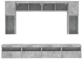 8dílná obývací stěna s LED osvětlením betonově šedá - Default Title