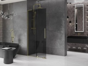 Mexen Velar L, posuvná sprchová zástěna Walk-in 100 x 200 cm, 8mm šedé sklo, zlatá lesklá, 871-100-003-43-50