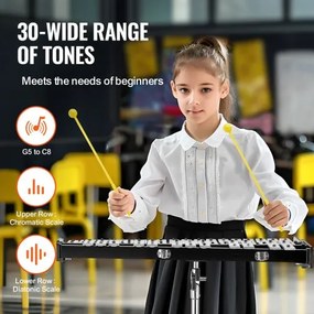 30 Note Glockenspiel xylofonový zvonek s paličkami, stojanem a cvičnou podložkou