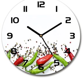 Wallmuralia Skleněné hodiny kulaté Chilli papričky fi 30 cm