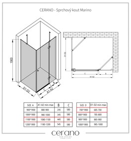 CERANO - Sprchový kout Marino L/P - černá matná, transparentní sklo - 110x70 cm - křídlový