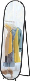 HOMCOM Zrcadlo v plné výšce, 160 x 40 cm nástěnné zrcadlo s podstavcem, kovový rám, oválné podlahové zrcadlo pro obývací pokoj a ložnici, černé | Aoso