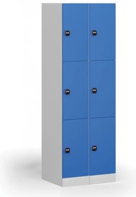 Šatní skříňka S1 s úložnými boxy, 3 boxy, 1850 x 300 x 500 mm, demont, RFID zámek, červené dveře