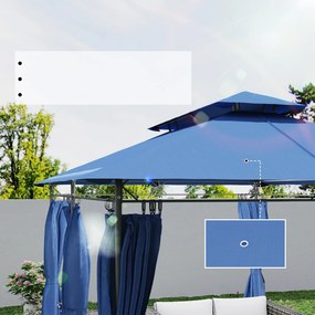 Zahradní altán Outsunny 3 x 4 m s 6 odnímatelnými závěsy – venkovní pavilon s dvojitou střechou na terasu, zahradu, festival, tmavě modrý | Aosom