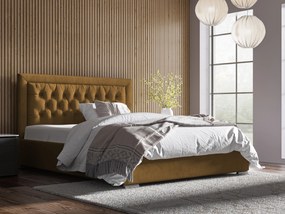Eka Čalouněná postel Mona - Kronos 90x200 cm Barva látky: Hořčicová (Kronos 01), Úložný prostor: S kovovým rámem úložného prostoru