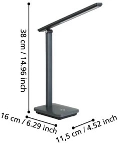 Eglo 900957-LED Stmívatelná nabíjecí stolní lampa INIESTA 3,6W/5V 1800mAh šedá