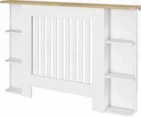 HOMCOM kryt radiátoru s policemi, kryt radiátoru z MDF, moderní lamelový design pro obývací a ložní pokoj, 124 x 19 x 83 cm, bílá