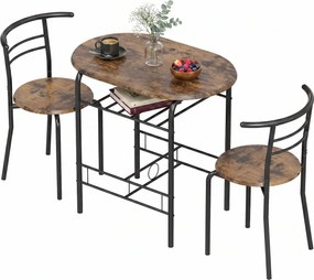 HOMCOM 3-Piece Dining Set – 31.5 in Table with 2 Chairs & Shelf, Rustic Brown, Ideal for Small Spaces | Aosom