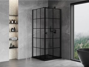 Mexen Mist-B, 1-křídlý ​​výklopný sprchový kout, pravý, 100 x 100 cm, čiré sklo-černá mřížka, 8A2T-100-100-70-77-P