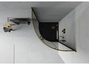 Mexen Rio půlkruhový sprchový kout 80 x 80 cm, Grafitově černá, Zlatá + sprchová vanička Flat, Černá - 863-080-080-50-40-4170G