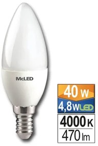 LED žárovka E14 McLED 4,8W (40W) neutrální bílá (4000K) svíčka ML-323.028.87.0