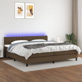 Box spring postel s matrací a LED tmavě hnědá 200x200 cm textil,  3133424