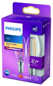 Philips LED svíčka filament E14 4,3W 2 700K 2ks