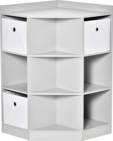 HOMCOM Dětská rohová police se 3 úložnými boxy - Dětská police na hračky pro děti ve věku 3-12 let, Šedá, 57,4 x 57,4 x 94 cm