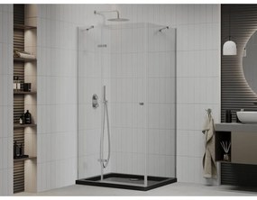 Mexen Roma, sprchový kout s křídlovými dveřmi 100 (dveře) x 90 (stěna) cm, 6mm čiré sklo, chromový profil + slim sprchová vanička černá + chromový sifon, 854-100-090-01-00-4070