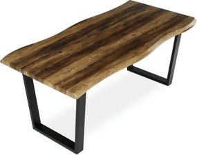 Stůl jídelní, MDF deska, kovová nohy ve tvaru U, dekor staré dřevo, černý matný lak (180 x 90) cm