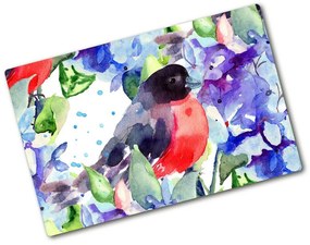 Wallmuralia Kuchyňská deska skleněná Pták a květiny 80x52 cm