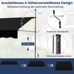 Costway Upínací markýza bez vrtání s ruční klikou, výškově nastavitelná – černý