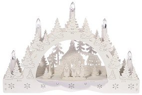 Vánoční LED svícen Zimní krajina, koledníci před kostelem, 35 x 23 x 7,5 cm