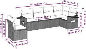 6dílná zahradní sedací souprava s poduškami černá polyratan 3252562