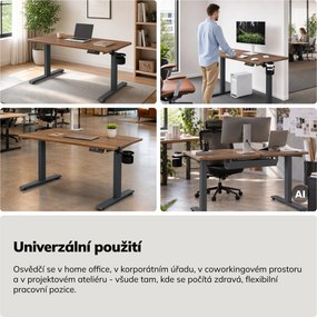 Elektrický stůl s regulací výšky ergonomický antracitový/ořech,1200x600 mm: ARIA