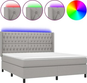 Box spring postel s matrací a LED světle šedá 180x200 cm textil 3138573