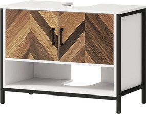 HOMCOM Koupelnová skříňka pod umyvadlo s pedestálem, 2 dveře, vzor herringbone, krémová a ořechová, 80x40x60 cm | Aosom