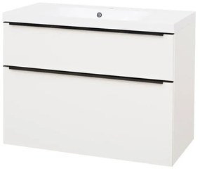 Mereo Mailo, koupelnová skříňka s umyvadlem z litého mramoru 101 cm, bílá, černé madlo CN512MB