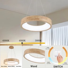 Brilagi -LED Lustr na lanku FALCON WOOD LED/30W/230V 3000/4000/6000K 45 cm dřevo