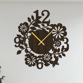 dřevo života Nástěnné hodiny FLOWERS Zvolte barvu dekoru: Wenge, Zvolte velikost hodin (cm): 50x50, Barva ručiček: Zlaté