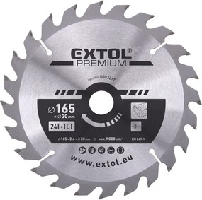 EXTOL PREMIUM pilový kotouč s SK plátky, 165x2,0x20mm, 24T, šířka SK plátků 2,8mm