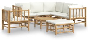 8dílná zahradní sedací souprava krémově bílé podušky bambus,  3155190