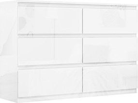 HOMCOM komoda do ložnice s 6 zásuvkami, zásuvková komoda pro obývací pokoj a kancelář, moderní styl, 112x34x75 cm, vysoký lesk bílá