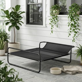PawHut Dog Lounger Outdoor, vyvýšený pelíšek pro psy s prodyšným síťovaným potahem, pelíšek pro malé a střední psy černý 91 x 69 x 29 cm