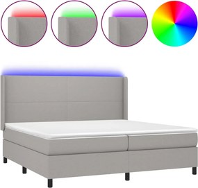 Box spring postel s matrací a LED světle šedá 200x200 cm textil 3138181